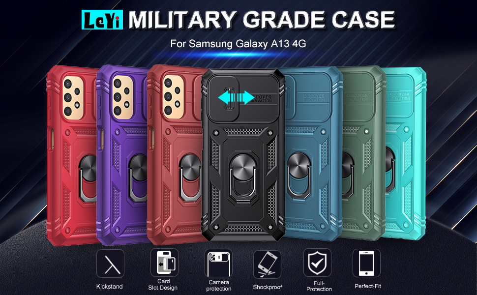 LeYi for Samsung A13 Phone Case with Camera Cover Slider, (2 Pack HD Screen Protector) 360° Full ...