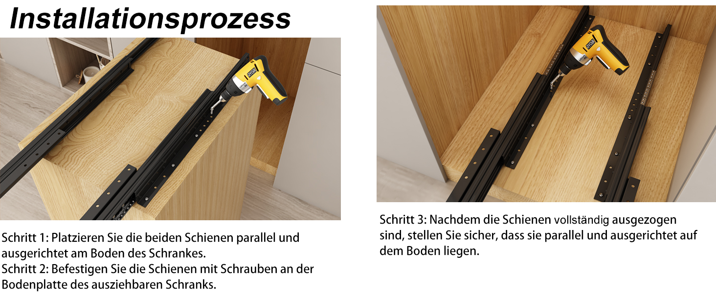 NECILO 700 mm Schwerlastauszug Schubladenschienen mit Bodenhalterung, 3 Falten Vollauszug ...