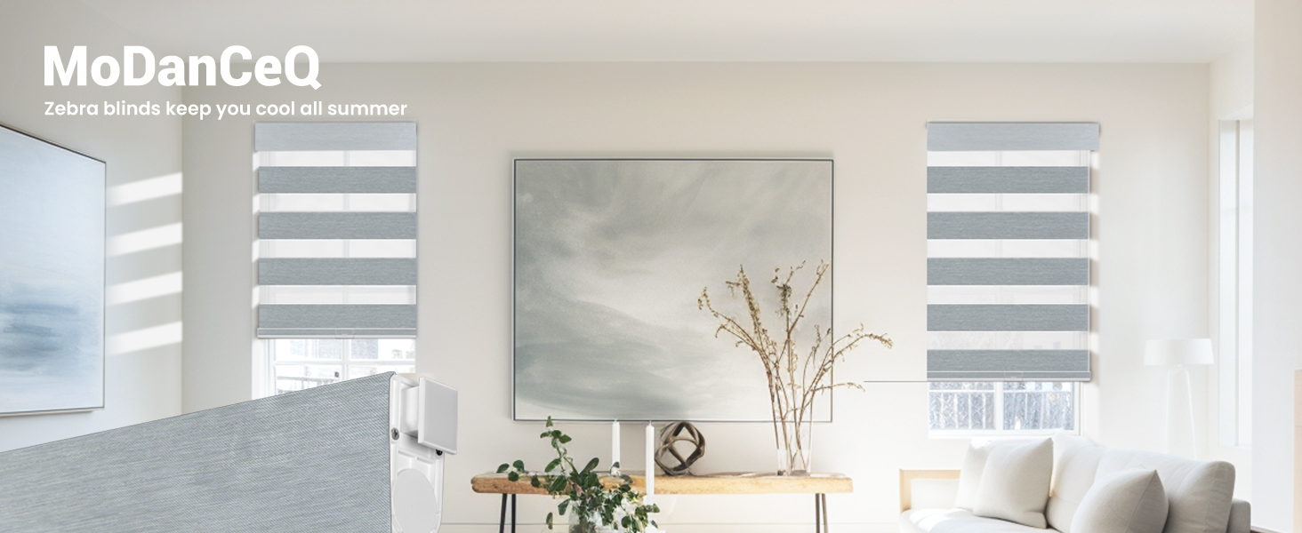 Amazon.com: MoDanCeQ No Drill No Tools Cordless Dual Layer Zebra Blinds for Windows, Blackout ...