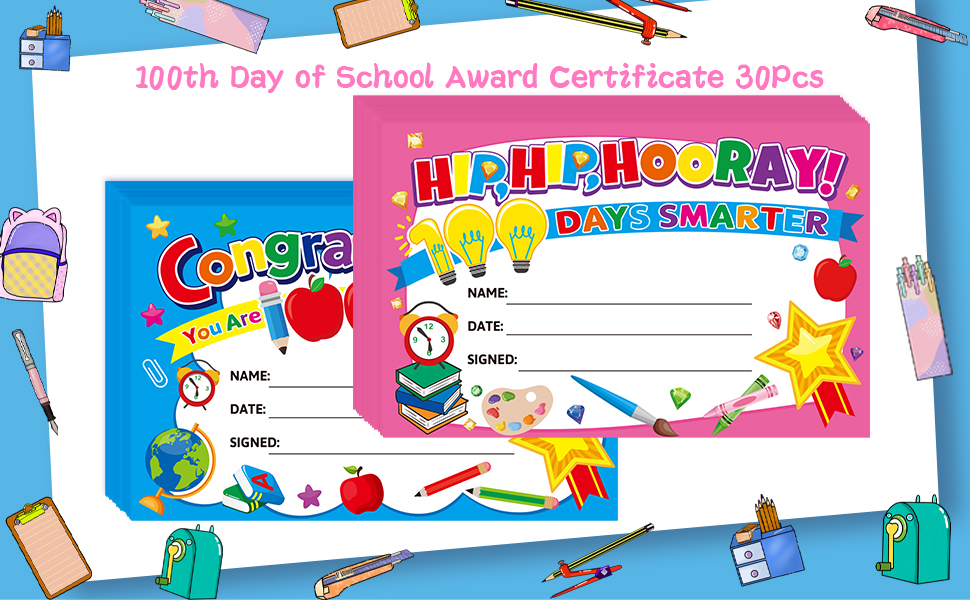 Amazon.com : Treasure Cove 100th Day of School Award Certificates Kids ...