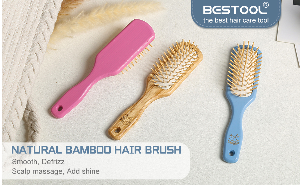 BESTOOL Hair Brush, Natural Wooden Bamboo Hairbrush for Long Short Curly Thick Thin Hair for Men ...