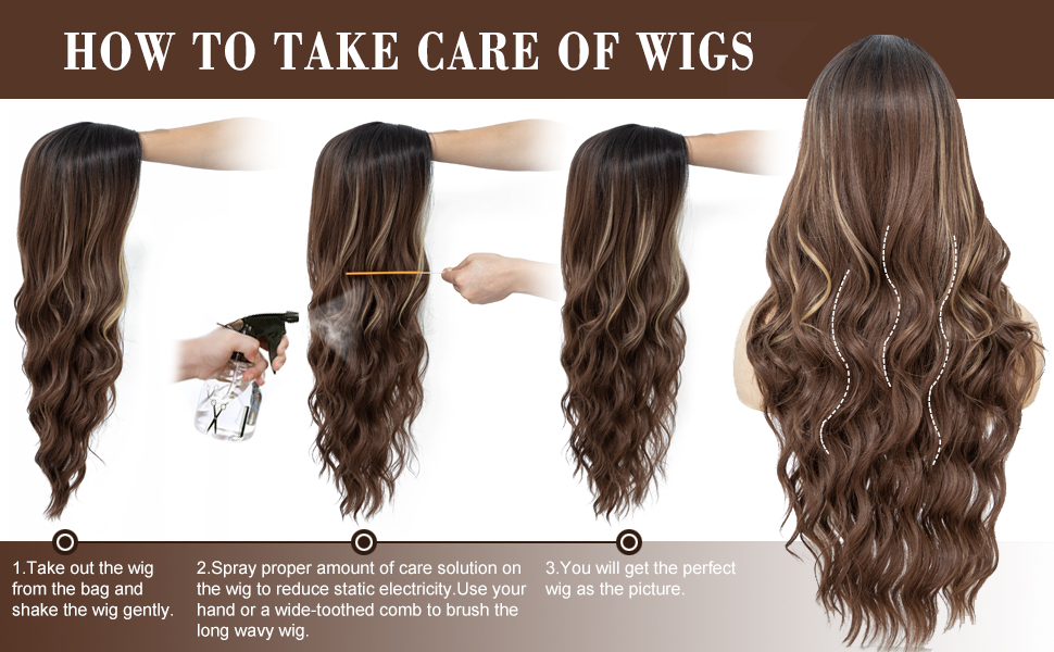 Amazon.com : NAYOO Long Brown Mixed Blonde Wavy Wig for Women 26 Inch Middle Part Curly Wavy Wig ...