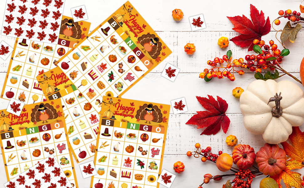 Amazon.com: BAYLAY Thanksgiving Bingo Game- 24 Players Bingo Crads for ...