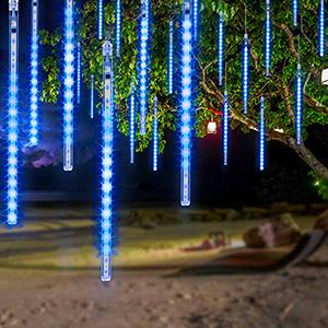 JMEXSUSS Solar Meteor Shower Lights Outdoor, 30cm 8 Tube 144 LEDs Blue ...