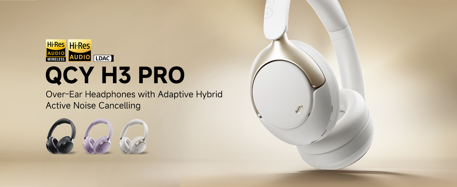 Amazon.com: QCY H3 PRO Adaptive ANC Wireless Headphones Over Ear, 50dB Active Noise Cancellation ...