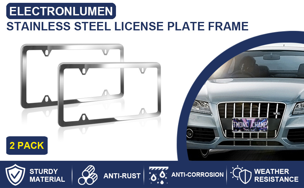 Amazon.com: ELECTRONLUMEN Stainless Steel License Plate Frames Silver Fit Standard US License ...