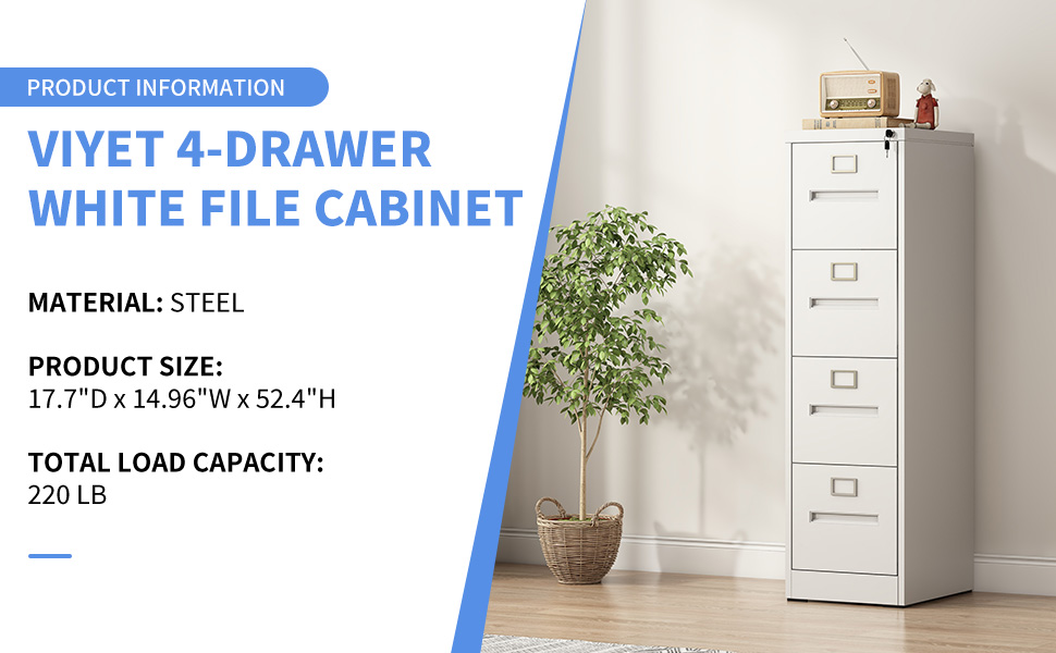 Amazon.com: Yukimo 4 Drawer File Cabinet, Vertical File Cabinet with Lock, Metal Locking Filing ...