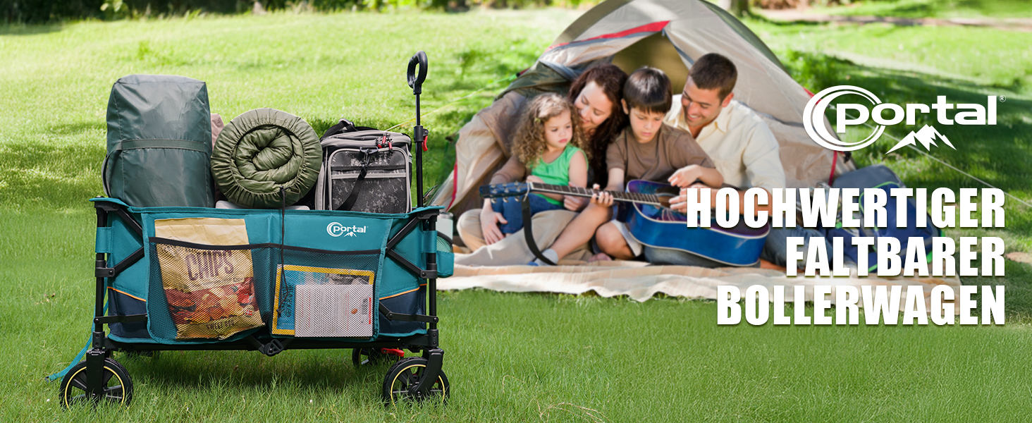 Portal Bollerwagen faltbar XXL Große Ladefläche 120kg belastbar Handwagen mit Getränkehalter ...