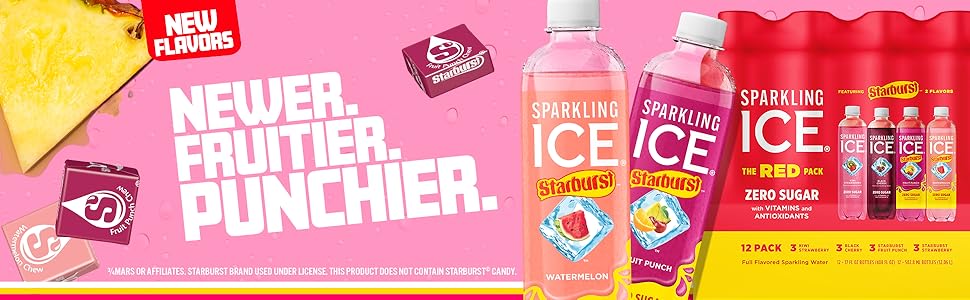 Amazon.com: Sparkling Ice STARBURST Watermelon, Zero Sugar Flavored Sparkling Water, with ...