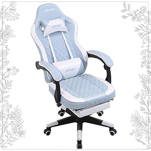 Amazon.co.jp: JKOOK ゲーミングチェア オットマン付き 多機能 連動ひじ掛け ゲーム用 デスクチェア 男女兼用 学習椅子 PUレザー JK08 (水色) : ホーム＆キッチン