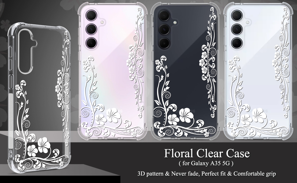 Amazon.com: GREATRULY Floral Clear Case for Galaxy A35 5G for Women/Girls,Pretty Phone Cover for ...