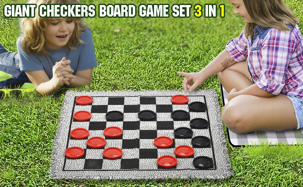 Amazon.com: QuadPro Giant Checkers Board Game Set,3 in 1 Jumbo Tic Tac ...