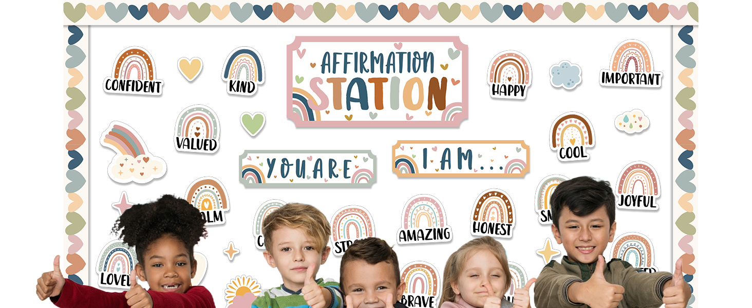 Amazon.com: BOHO Affirmation Station Bulletin Board Set Rainbow ...