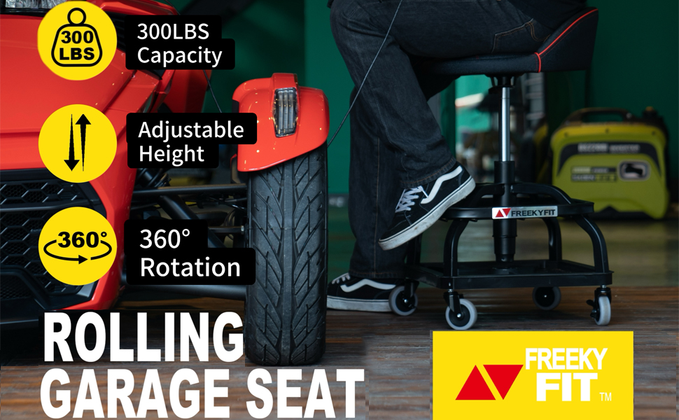 Amazon.com: FreekyFit Rolling Shop Stool for Garage with Casters, DO01-Adjustable Height 360 ...