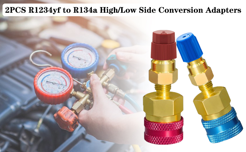 Saipor 2Pcs R1234YF Quick Couplers Kit, R1234yf to R134a Conversion Adapters High/Low Side Quick ...
