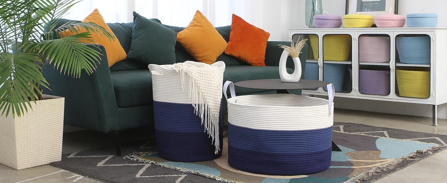 Amazon.com: Sea Team Large Size Cotton Rope Woven Storage Basket with ...