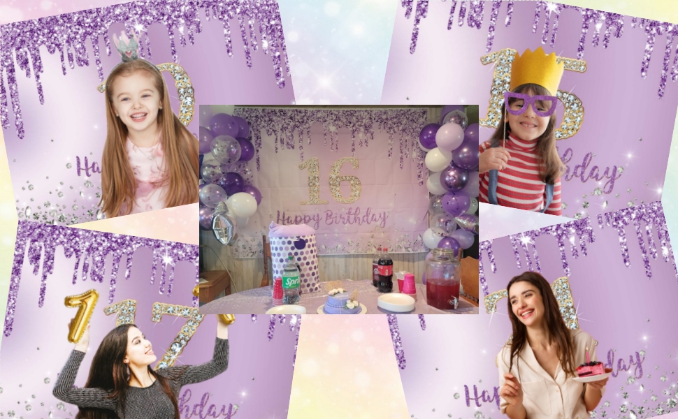 Amazon.com : INRUI Purple Happy 50th Birthday Photography Background Girls Sweet Fifty Years Old ...