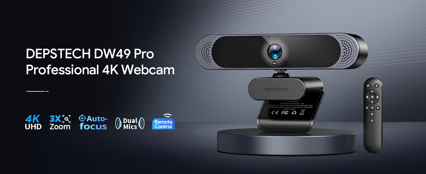 DEPSTECH Webcam 4K, Zoomable Webcam with Microphone for PC and Remote, 1/3" Sony Sensor, Dual ...