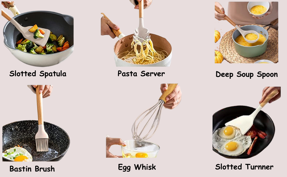 33 PCs, Kitchen Utensils Set, Non Stick Silicone Cooking Utensil Set, Wooden Handle, Heat ...