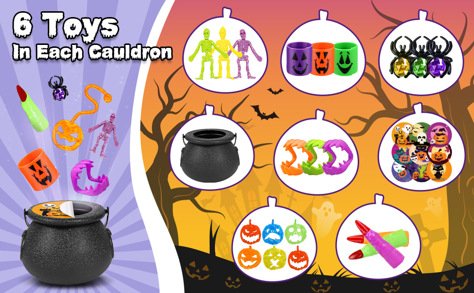 Amazon.com: 144Pcs Halloween Party Favors for Kids, 18 Prefilled Mini Plastic Witch Cauldron ...