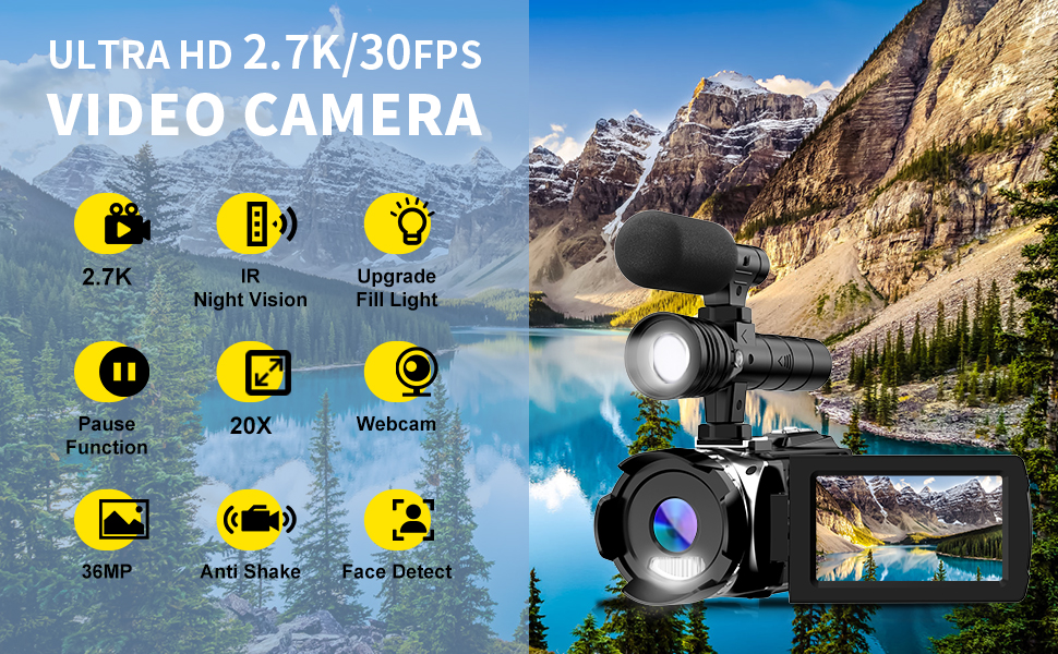 Amazon.com : Hojocojo 2.7K Video Camera, Night Vision Camcorder Digital with IR Light, 24X ...