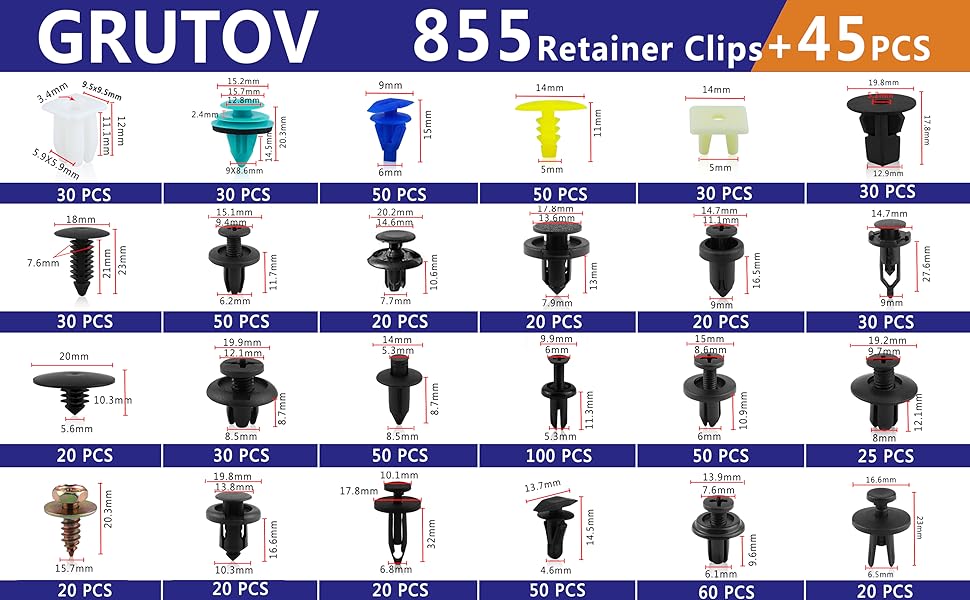 Grutov Car Clips Plastic Rivets 900PCS Metal Automotive Screws Auto Body Fastener Push Pins Kit ...