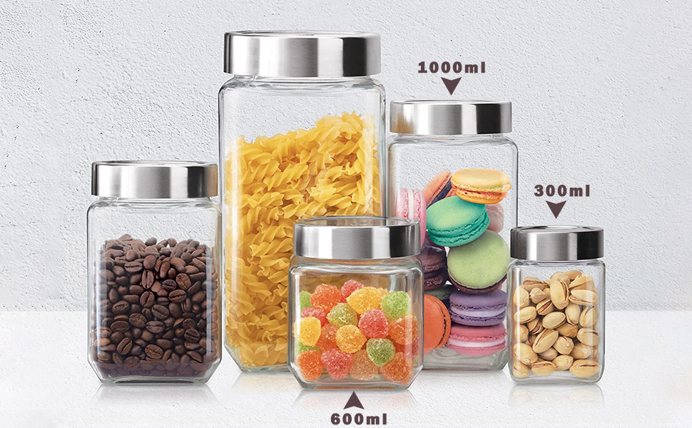 CLOUDMART Piramal Glass Square Clear Jars & Containers for Kitchen Pantry, Snacks, Masala, Honey ...