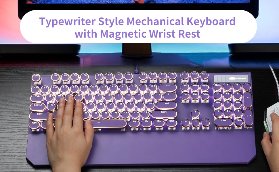 Amazon.com: Camiysn Typewriter Style Mechanical Gaming Keyboard, Purple ...