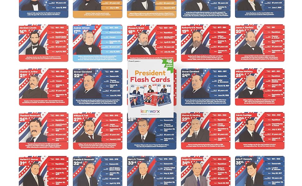 Amazon.com: US Presidents for Kids Flash Cards –46 President Cards ...