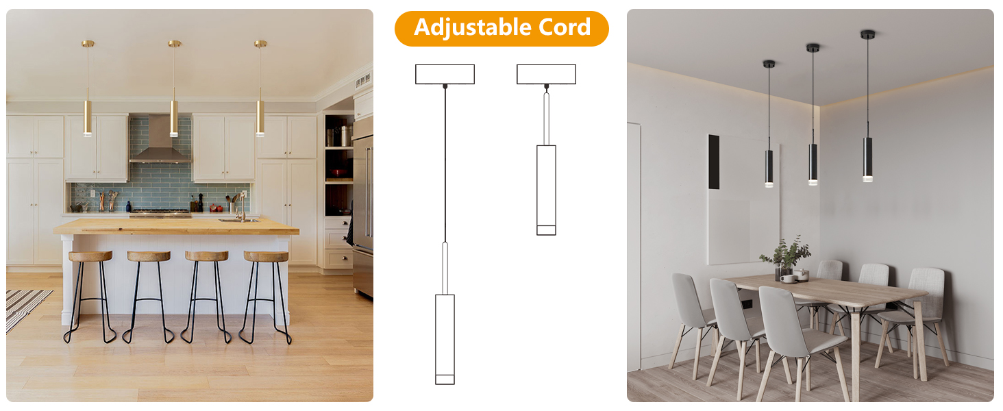 KCO Lighting Industrial Gold LED Long Tube Pendant Light Mid Century Modern Bushed Brass Mini ...