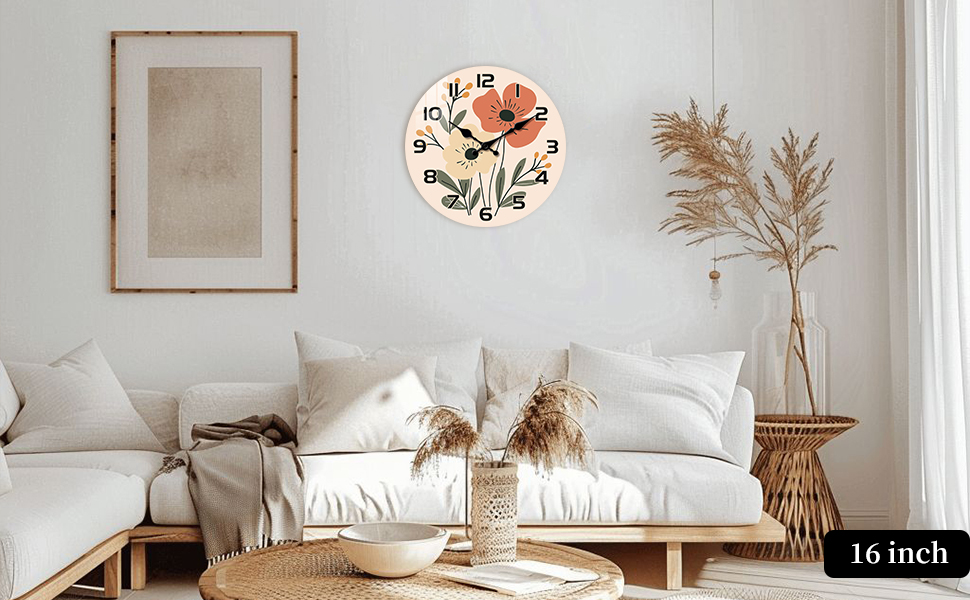 Amazon.com: 10" Boho Floral Wall Clock - Silent Bathroom Wall Clocks ...