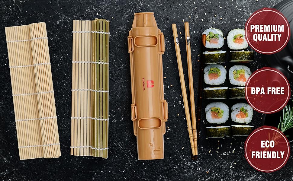 SUPJOYES Sushi Making Kit - 27 in 1 Complete Sushi Maker for Beginners, with Bamboo Rolling Mat ...