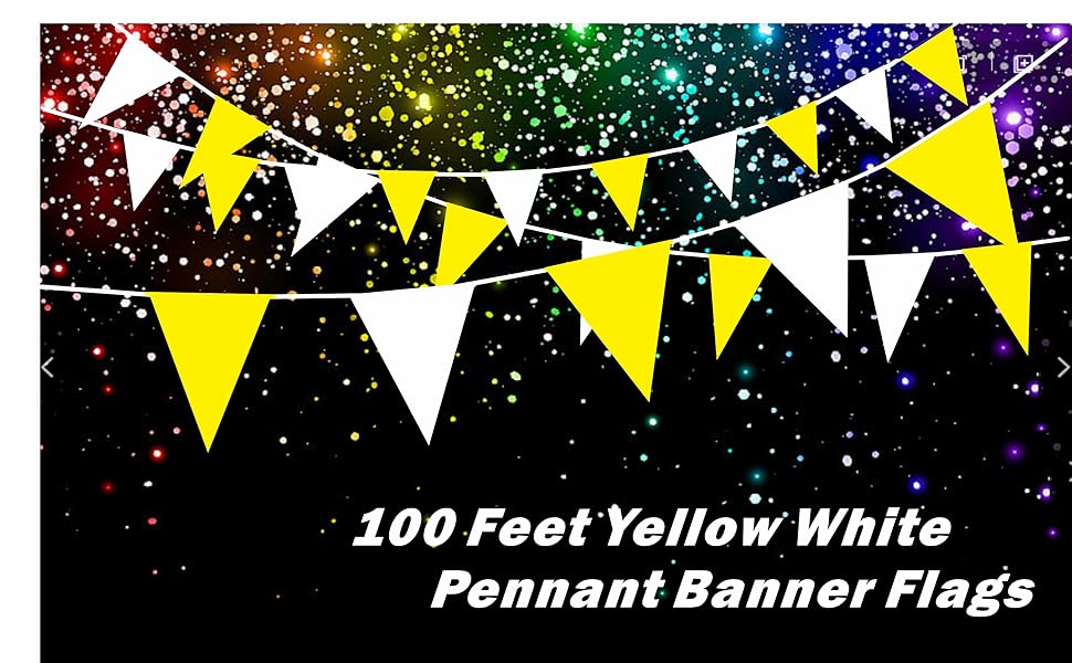 Amazon.com: LUSEOAN 100Ft Yellow and White Pennant Banner Flags String ...