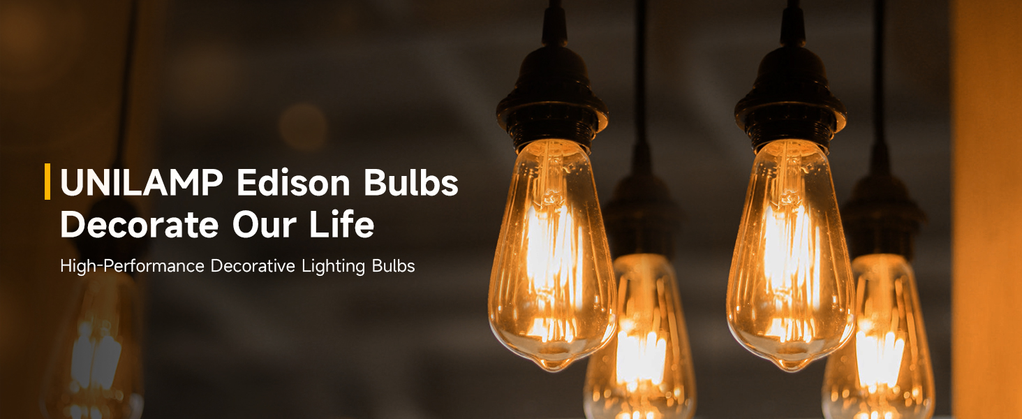 UNILAMP Dimmable LED Edison Bulb, ST64 E26 Base Lighting Vintage LED Bulbs, 6W Vintage LED Light ...