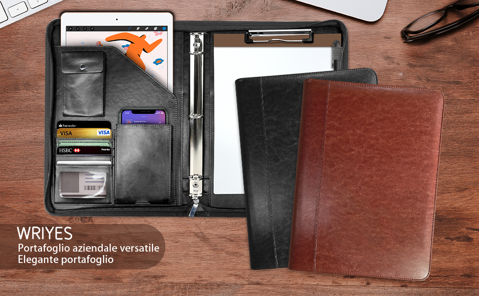 WRIYES Cartella Portadocumenti in Pelle PU con Cerniera, Organizer Professionale con ...
