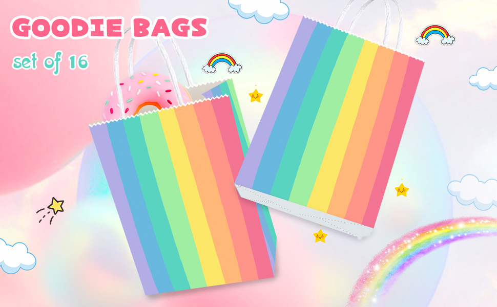 Amazon.com: 16PCS Stripe Rainbow Party Bags rainbow party favors ...