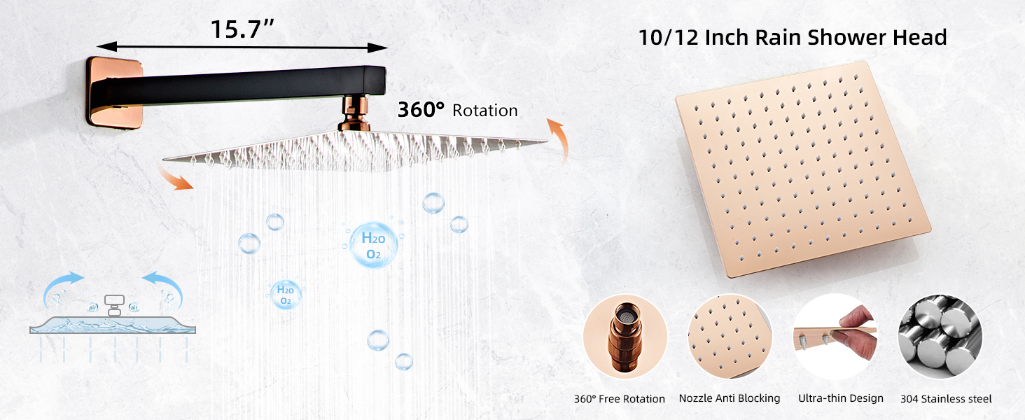 LCEVCGK Shower Faucet Set, Matte Black and Rose Gold Rainfall Shower System Complete Wall ...