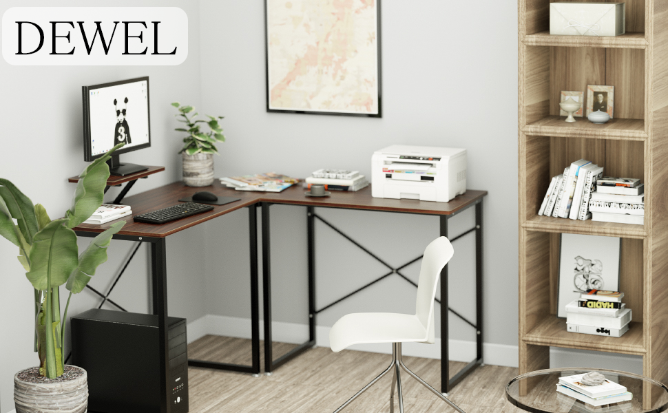 Amazon | DEWEL パソコンデスク l字デスク 机 デスク モニタースタンド付き 幅130cm 奥行き50cm ワークデスク コーナーデスク テーブル pc モニターアーム対応 ...