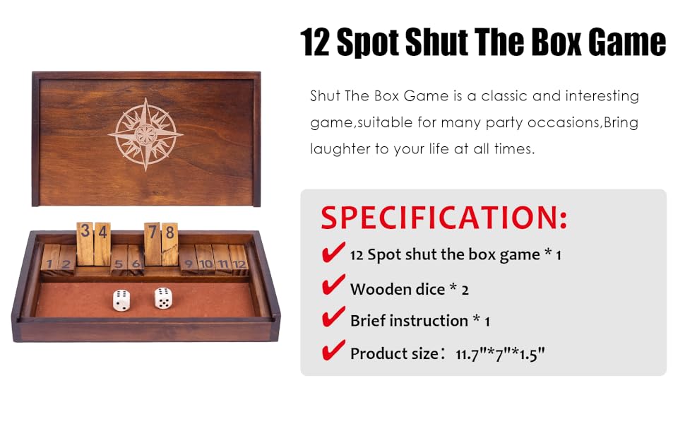 Amazon.com: Shut The Box Game with 12 Pcs Wooden Numbers，Wooden Board ...