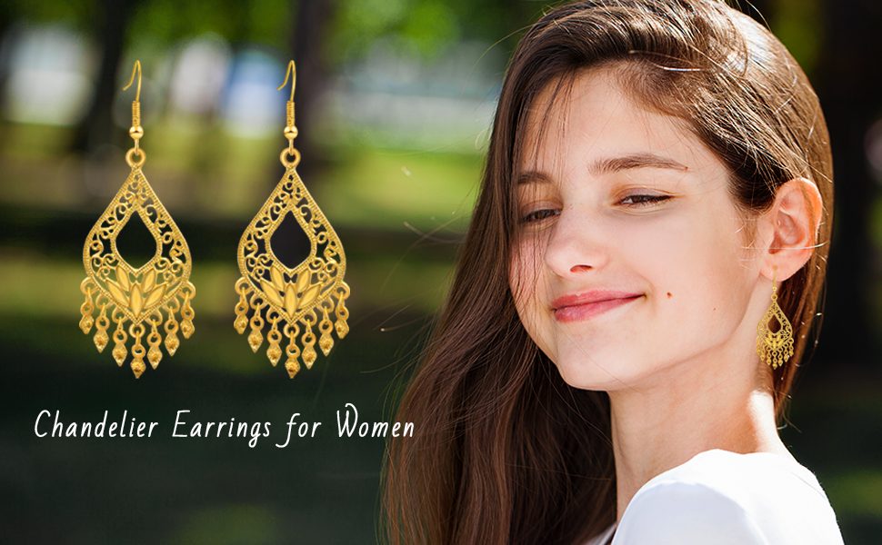 Amazon.com: Gold Filigree Earrings-14K Gold Plated Dangle Earrings for Women Boho Earrings ...