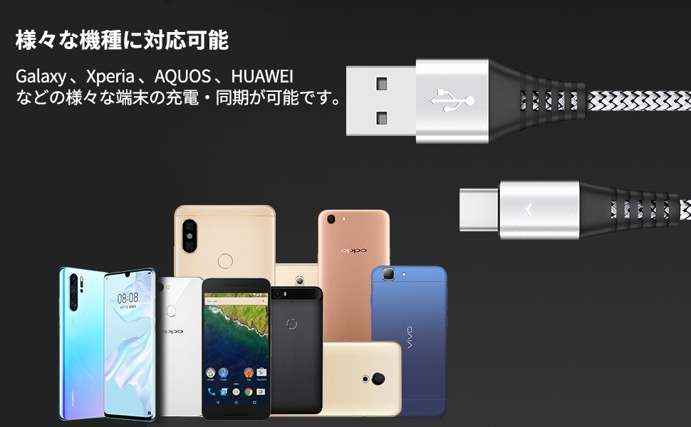 Amazon.co.jp: Glvaner USB Type C ケーブル 4本セット 2.4A 急速充電 データ転送 耐久ナイロン編み タイプC充電ケーブル 充電コード LEDライト付き ...