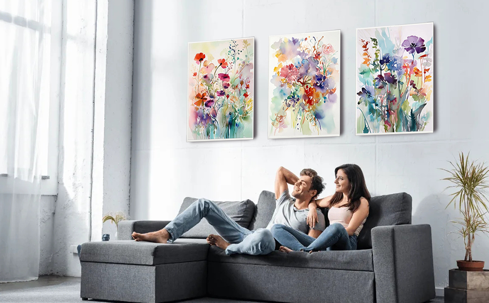 Herfair Bilder Wohnzimmer 3er Set, Bunt Blumen Poster Schlafzimmer Wandbilder, Stilvolle ...