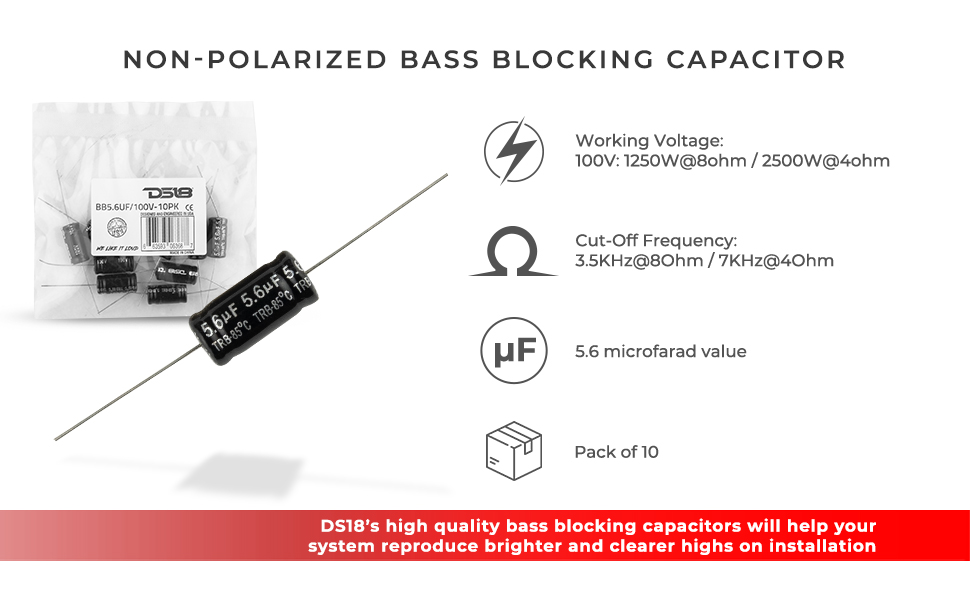 DS18 BB10UF/100V-10PK Bloqueador De Graves 4KHz @ 4 Ohmios O 2KHz @ 8 Ohmios 6DB/OCT Controlador ...