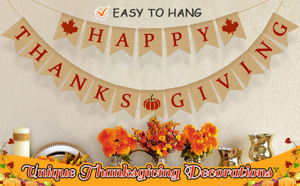 Amazon.com: Happy Thanksgiving Banners, Burlap Thanksgiving Party ...