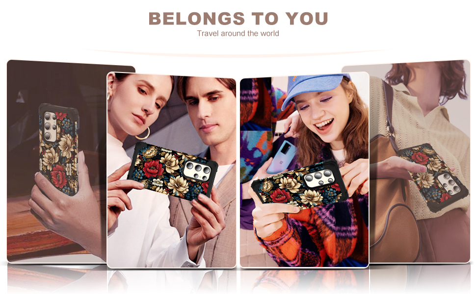 Amazon.com: SleekCover for Galaxy S24 Ultra Case,3 in 1 Floral Pattern Heavy Duty Shockproof ...