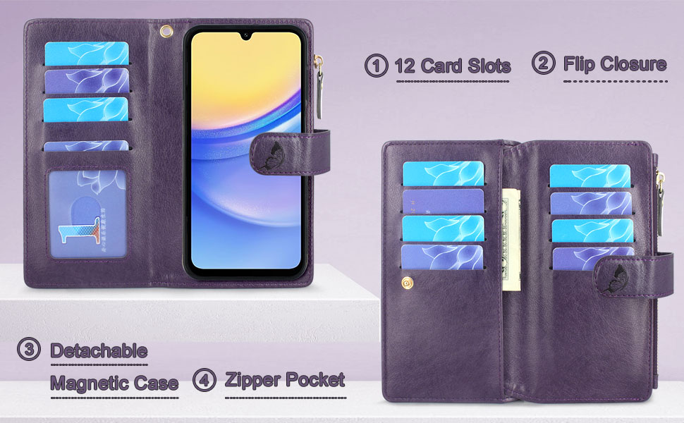 Amazon.com: Lacass Case Wallet for Samsung Galaxy A15 5G, [12 Card Slots] ID Credit Cash Holder ...