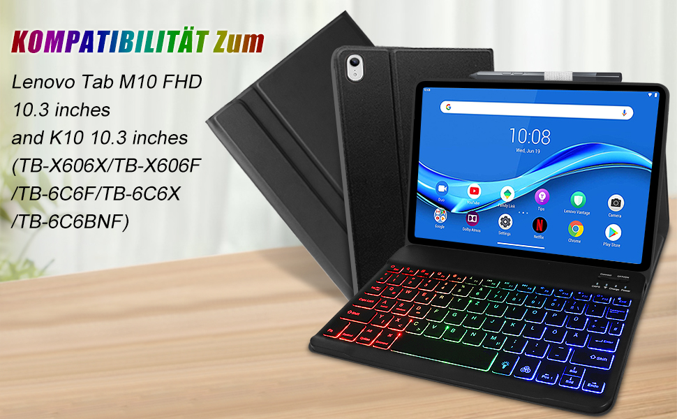 Étui de clavier pour Lenovo Tab M10 FHD K10 Plus 10,3" TB-X606F/TB-X606X/TB-X6C6F QWERTZ Clavier ...