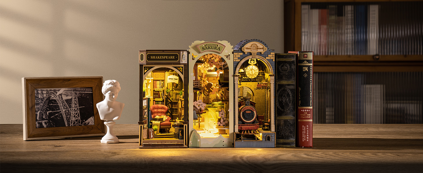 Amazon.com: Rowood Book Nook,DIY Book Nook Kits for Adults,3D Wooden Puzzle Bookend Miniature ...