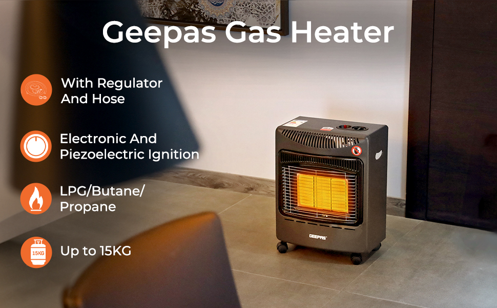 Geepas Portable Gas Heater 4.2KW | Electric & Piezoelectric Ignition, LPG/Butane/Propane Gas ...