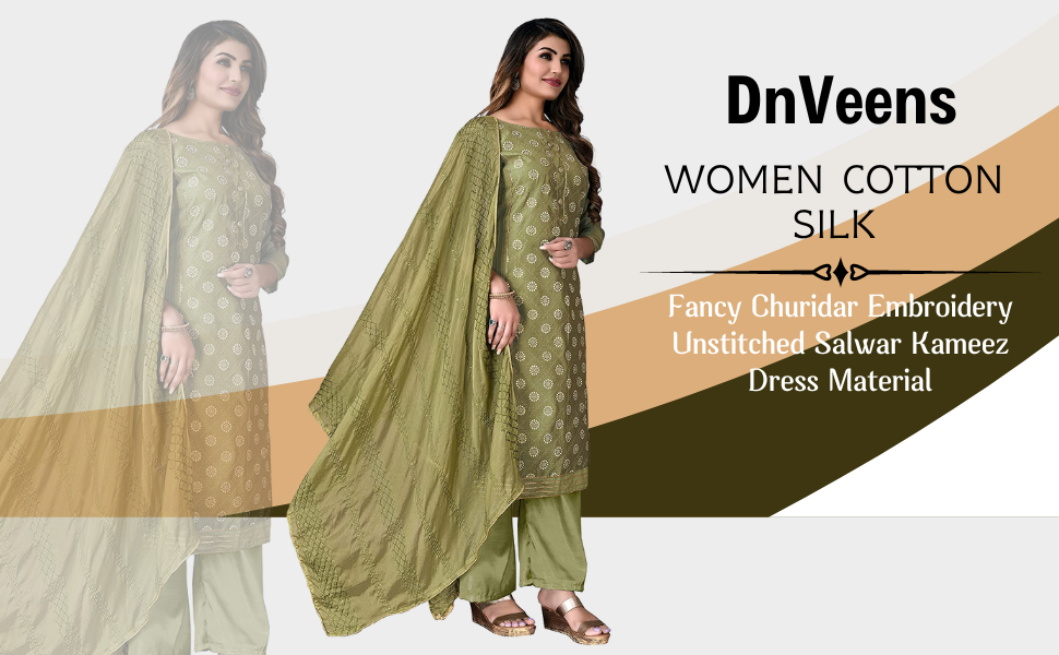 Buy DnVeens Women Cotton Silk Fancy Chudidar Embroidery Unstitched ...